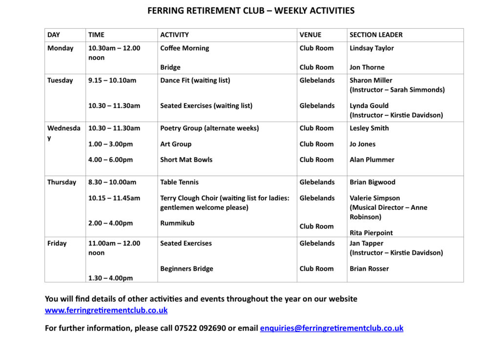 Activities - Ferring Retirement Club