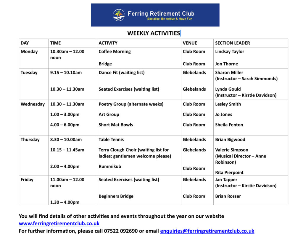 Activities - Ferring Retirement Club